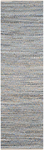 SAFAVIEH Cape Cod Collection 2'3" x 16' Natural / Blue CAP350A Handmade Flatweave Coastal Braided Jute Runner Rug