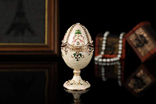 QIFU-Hand Painted Enameled Faberge Egg Style Decorative Hinged Jewelry Trinket Box Unique Gift For Home Decor …