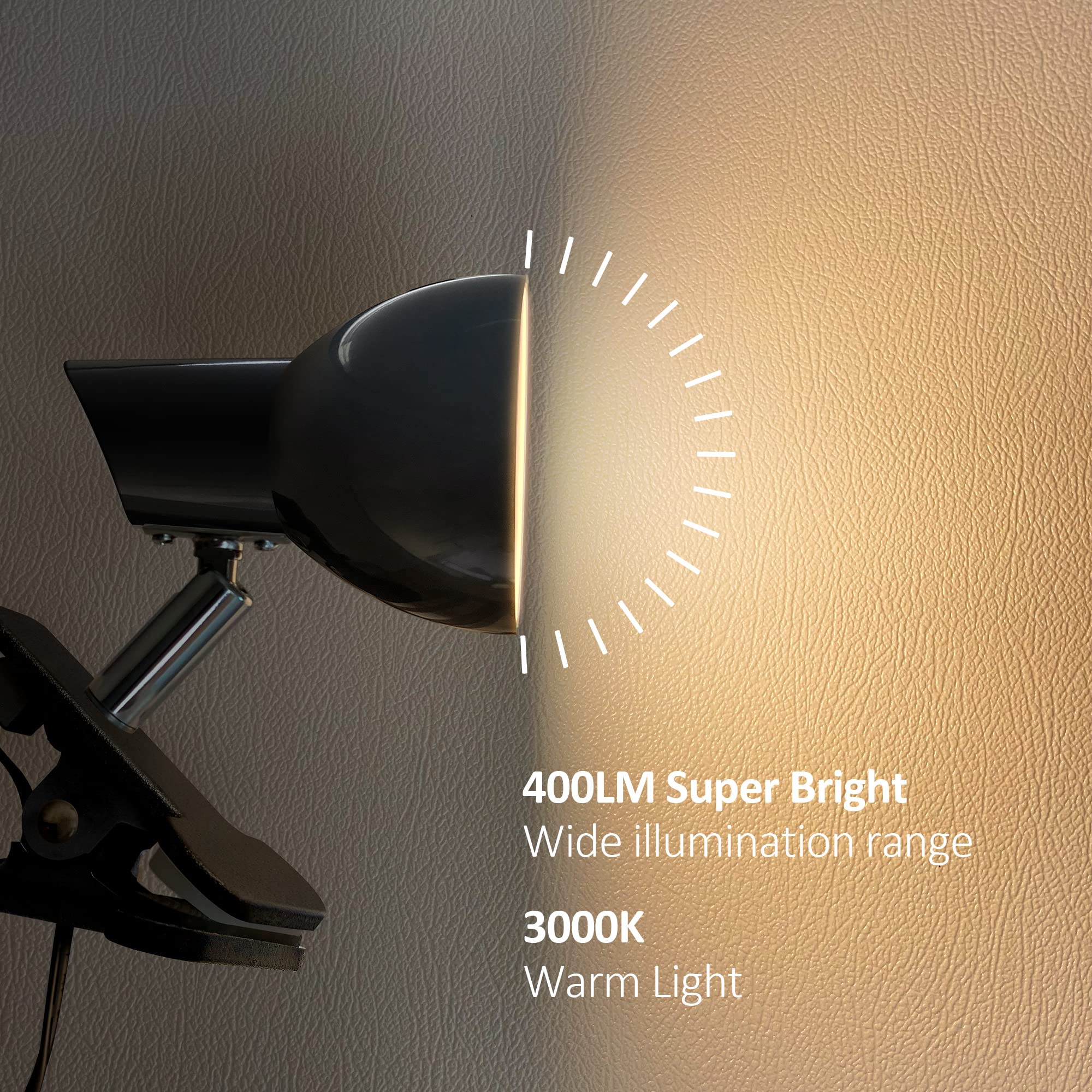 TOPMB Clamp Light, Super Bright Clip Lamp for Book Reading in Bed Headboard Light, Easy to Attach Illumination Powerful Small Compact Clamp Lamp Black