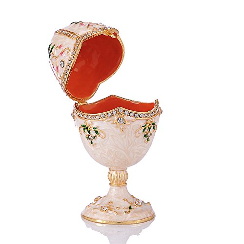 QIFU-Hand Painted Enameled Faberge Egg Style Decorative Hinged Jewelry Trinket Box Unique Gift For Home Decor …