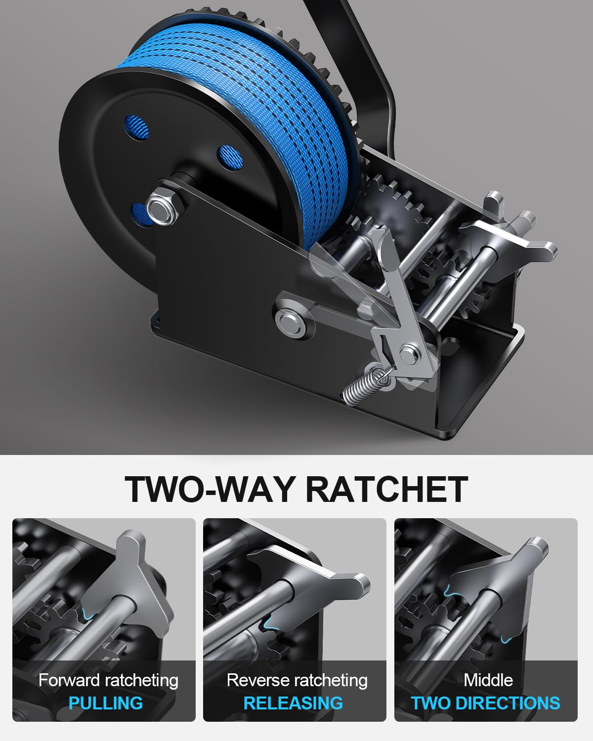 Kolvoii Boat Trailer Winch 3500lbs with 33ft(10M) Polyester Strap, Two Way Ratchet and Two Speed Switchable Hand Crank Winch for Boat Jet Ski Trailer Marine