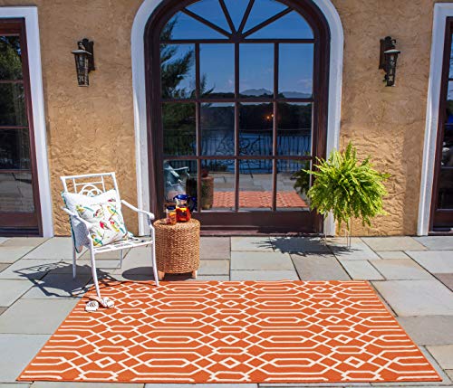 Momeni Rugs , Baja Collection Contemporary Indoor & Outdoor Area Rug, Easy to Clean, UV protected & Fade Resistant, 5'3" x 7'6", Orange
