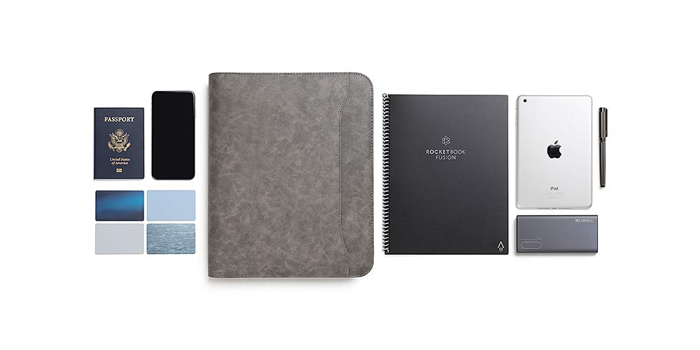 Forevermore Portfolios Padfolio Binder - Professional Faux Leather Travel Organizer Pouch for Tablet, Documents, Presentation Folders, Zipper Closure, Detachable 3-Ring Notepad - Gray