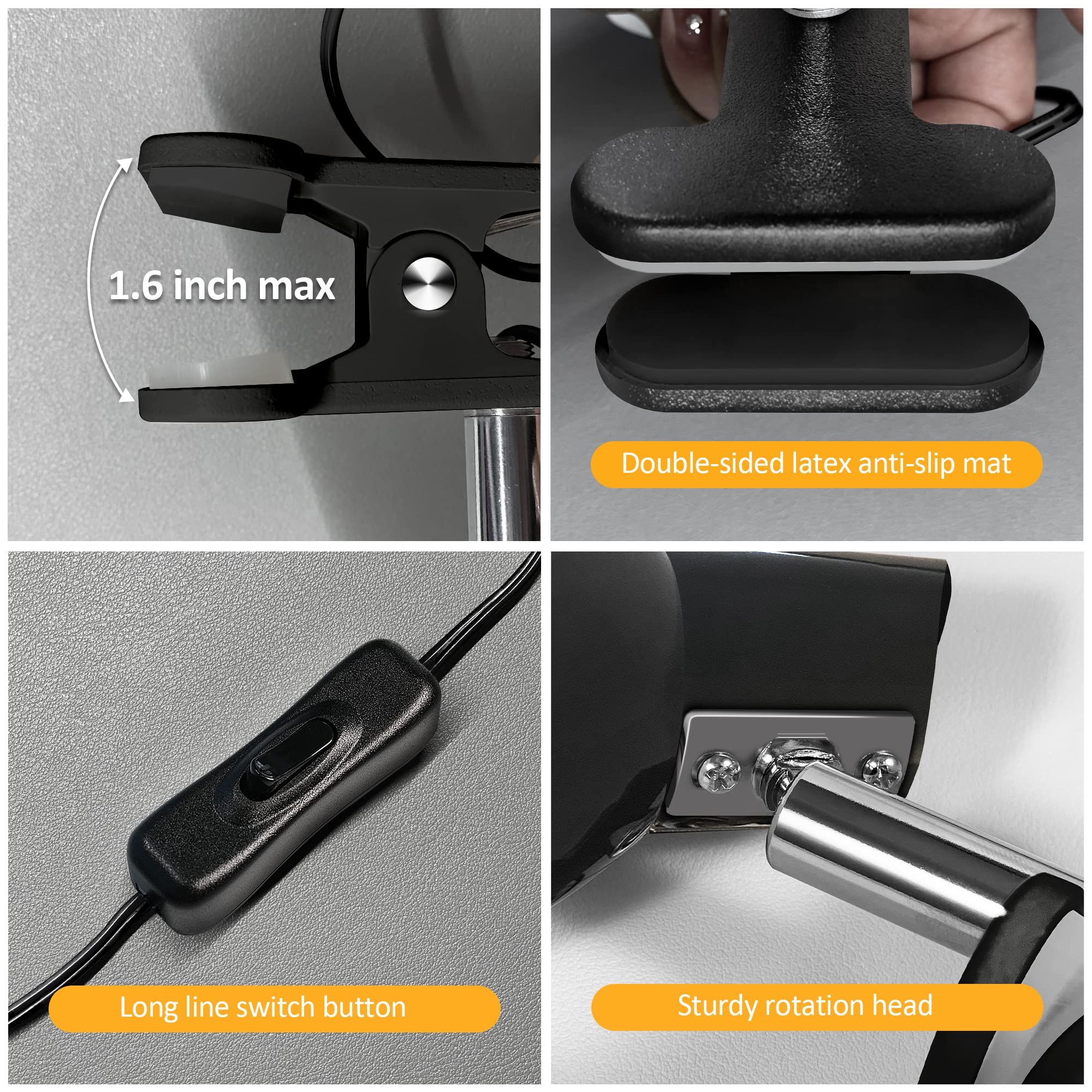 TOPMB Clamp Light, Super Bright Clip Lamp for Book Reading in Bed Headboard Light, Easy to Attach Illumination Powerful Small Compact Clamp Lamp Black