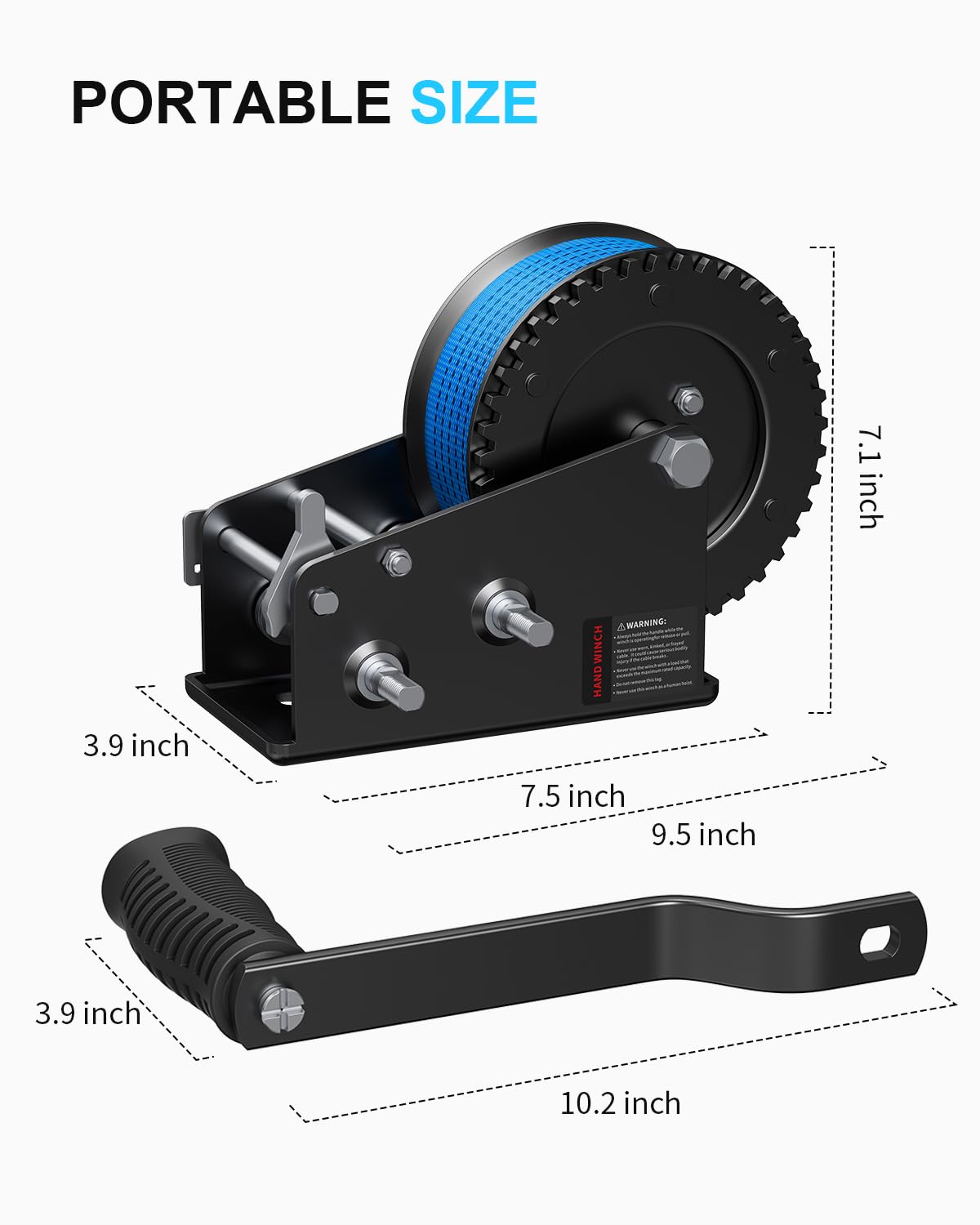 Kolvoii Boat Trailer Winch 3500lbs with 33ft(10M) Polyester Strap, Two Way Ratchet and Two Speed Switchable Hand Crank Winch for Boat Jet Ski Trailer Marine
