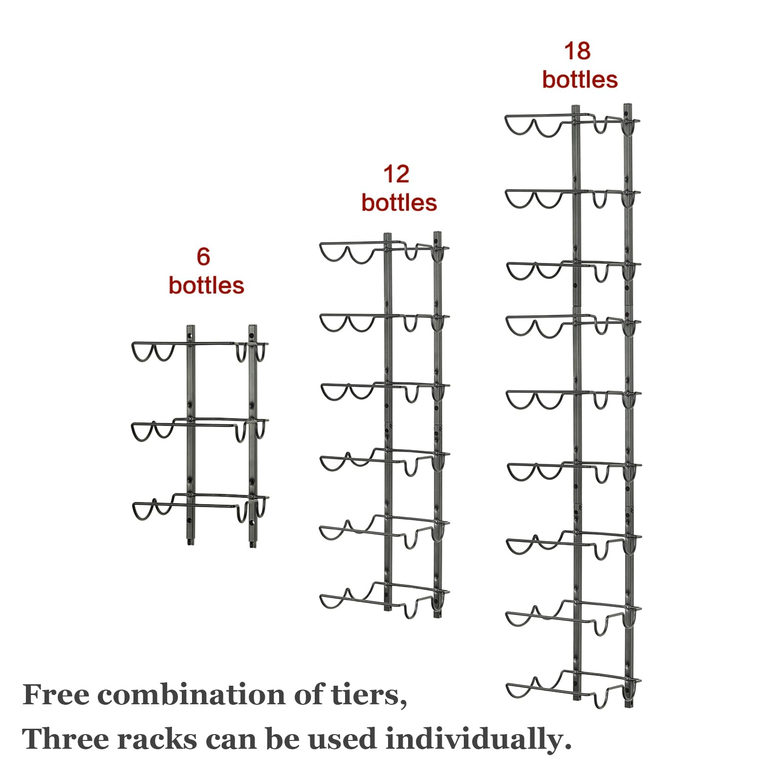 JKsmart 24 Bottle Wall Mounted Wine Rack ,Adjustable and Separable Metal Hanging Wine Bottle Holder,Freely Spliceable Wall Wine Rack for Kitchen Pantry Bar Wine Cellar