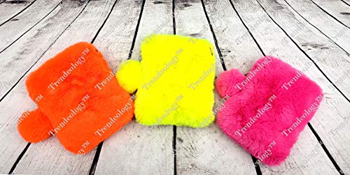 Trendeology Neon Color Ultra Smooth Soft Fluffy Faux-Fur Pom Pom Small Cute Phone Crossbody Bag (1.Neon-Yellow)