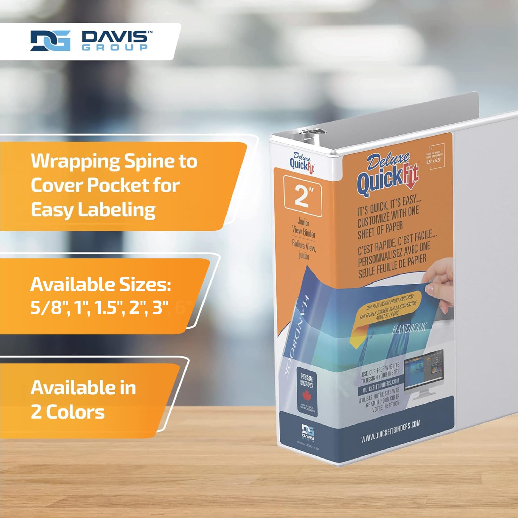 Davis Group QuickFit Junior Binder, Premium Small Clear-View 3-Ring Binder for School, Office, or Home, Made in Canada, 5.5" x 8.5", White