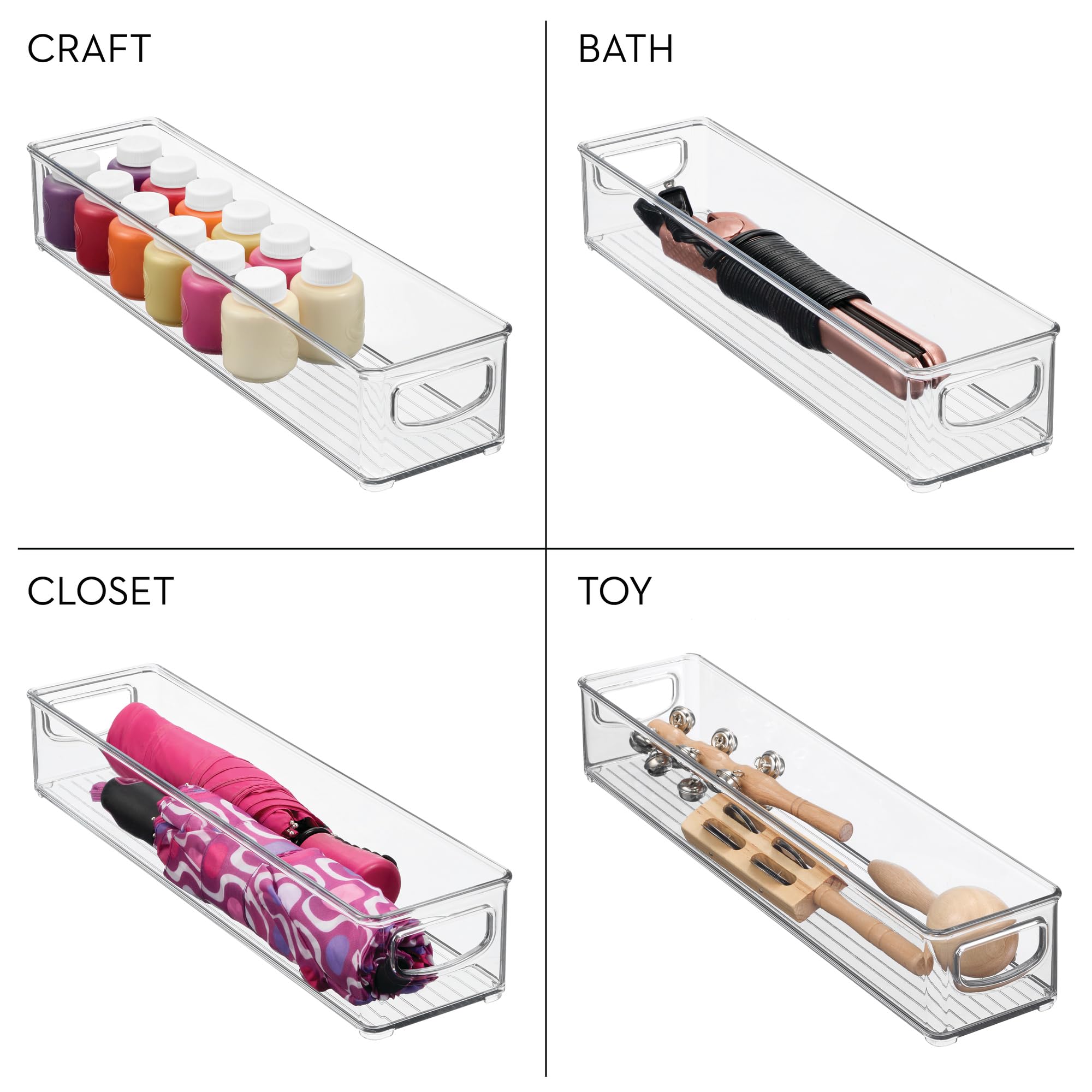 iDesign Fridge Plastic Storage Organizer Bin with Handles, Clear Container for Food, Drinks, Produce, Pantry Organization, 16" x 4" x 3", Clear