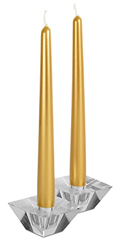 12 Pack Tall Metallic Taper Candles - 10 Inch Gold Painted Metallic, Dripless, Unscented Dinner Candle - Paraffin Wax with Cotton Wicks - Individually Wrapped
