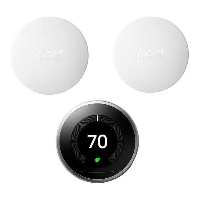 Google Nest 3rd Gen BH1252 Learning Wi-Fi Programmable Thermostat in Stainless Steel with 2 Sensors