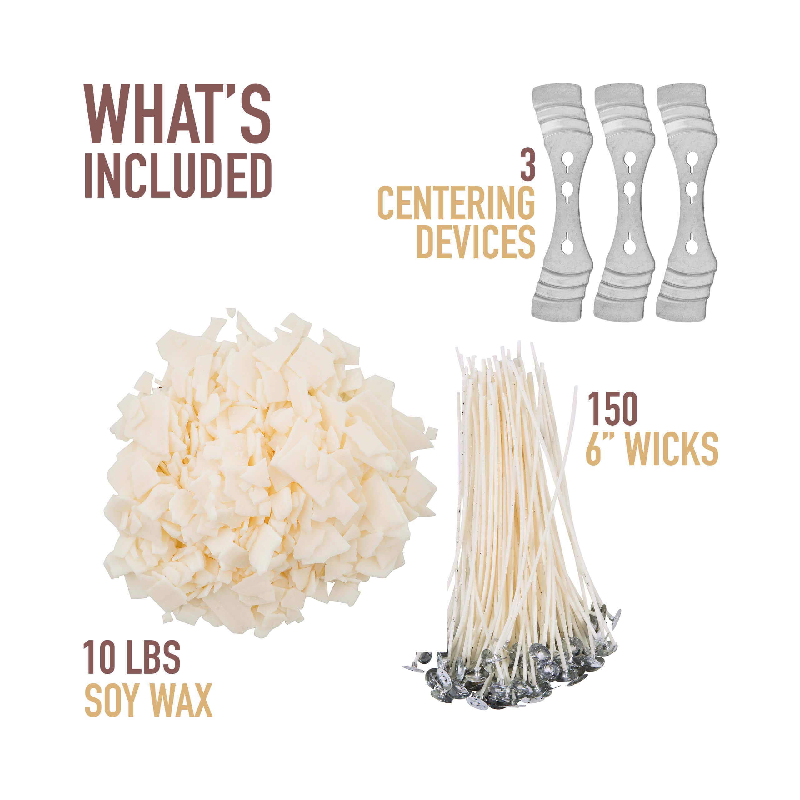 Oraganix DIY Candle Making Kit and Candle Making Supplies - 10 lbs Soy Candle Wax - 150 6-Inch Pre-Waxed Candle Wicks - 3 Metal Centering Devices - Bulk 10 lb Soy Wax Flakes