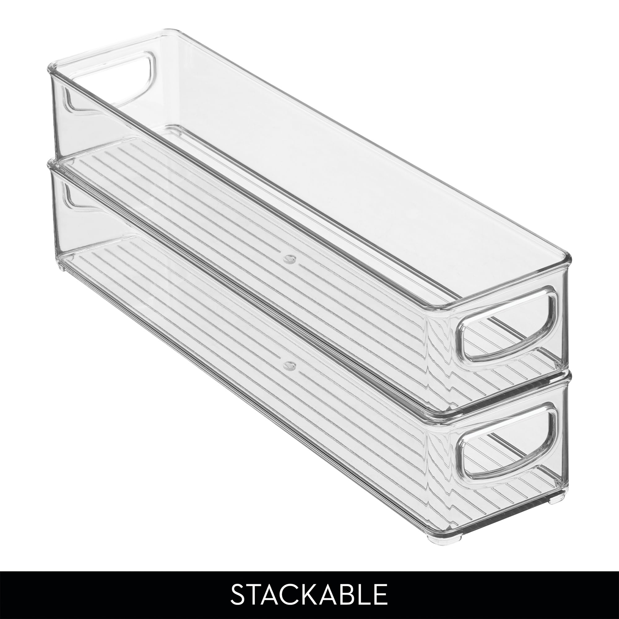 iDesign Fridge Plastic Storage Organizer Bin with Handles, Clear Container for Food, Drinks, Produce, Pantry Organization, 16" x 4" x 3", Clear