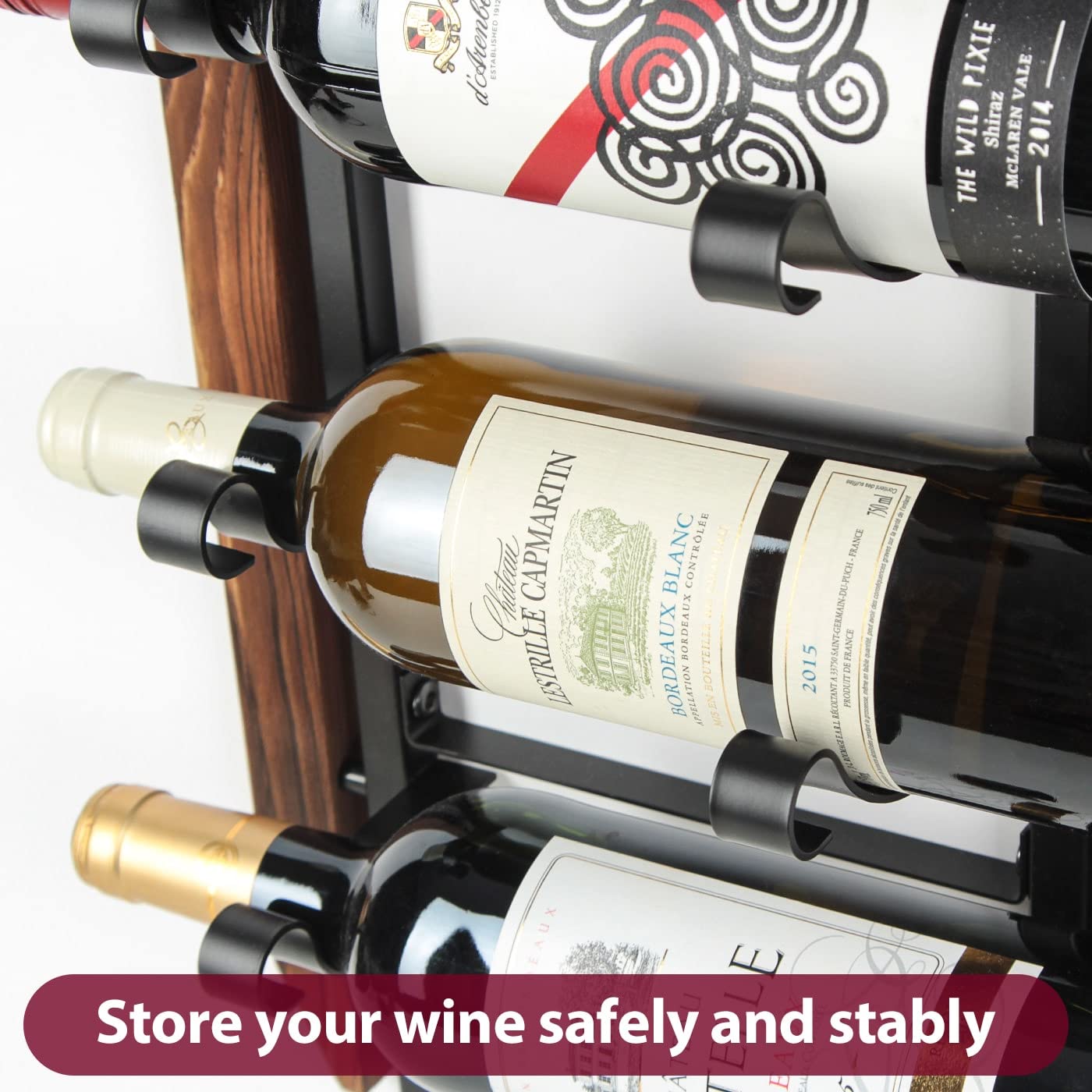 J JACKCUBE DESIGN Wine Rack Wall Mounted Organizer for 6 Bottles Holder, Stylish Kitchen Wine Storage Display Holder Shelf in Rustic Wood and Metal -MK819A