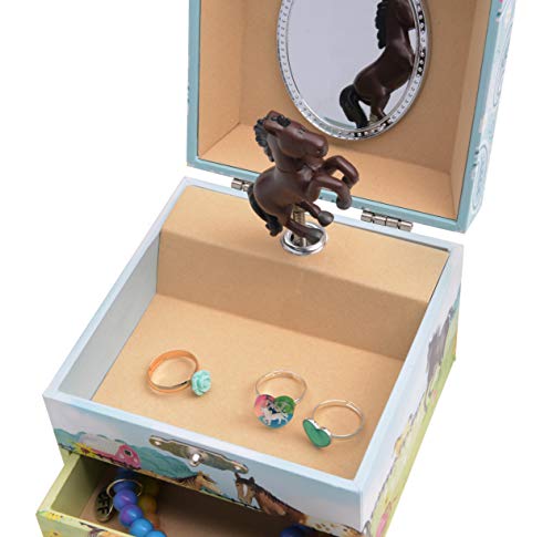 Jewelkeeper Girl's Musical Jewelry Storage Box Pullout Drawer, Horse and Barn Design, Home on the Range Tune