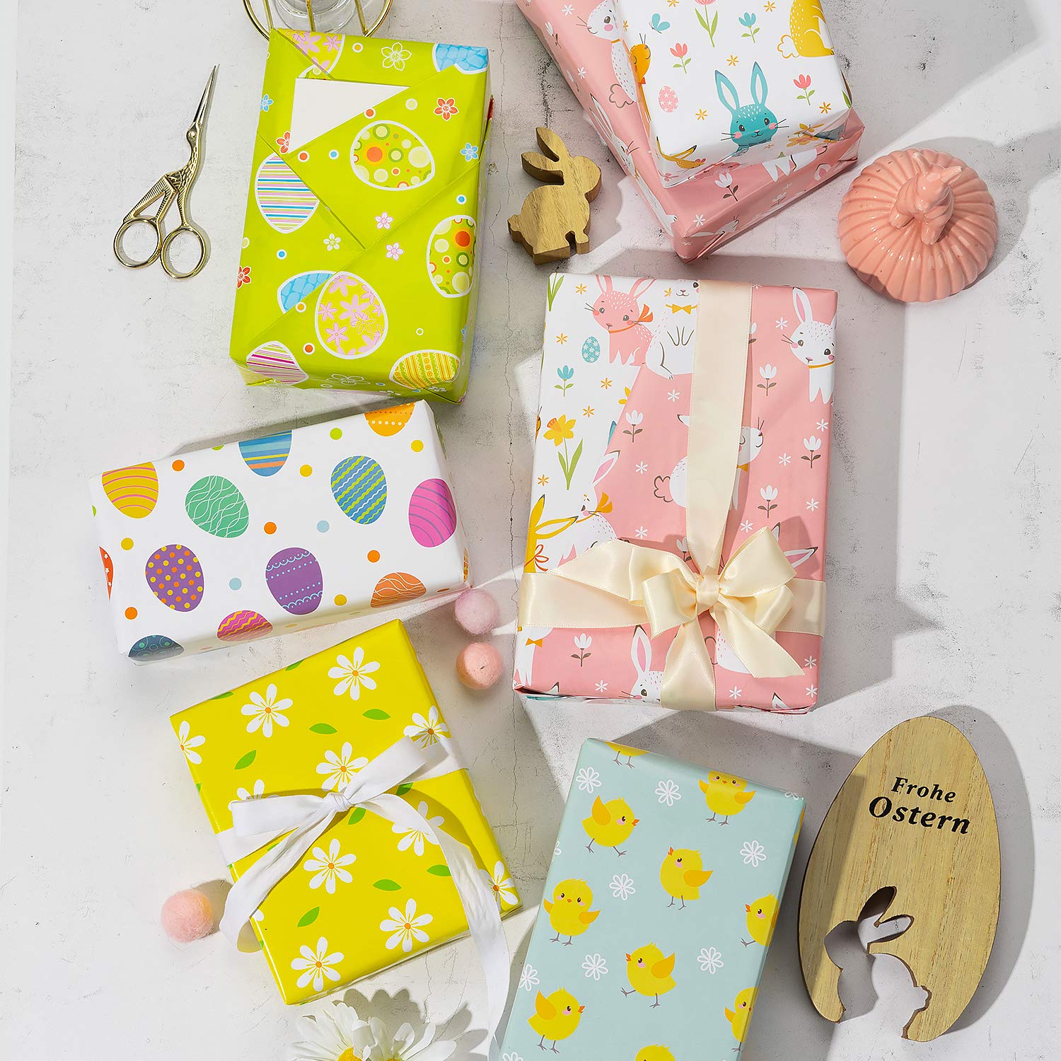 WRAPAHOLIC Wrapping Paper Sheet - Spring Easter Pattern for Birthday, Holiday, Party, Baby Shower - 1 Roll Contains 6 Sheets - 17.5 inch X 39.3 inch Per Sheet