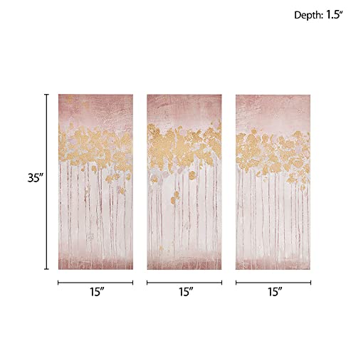 Madison Park Wall Art Living Room Decor - Embelished Gold Foil Triptych Canvas Home Accent Dining, Bathroom Decoration, Ready to Hang Painting for Bedroom, 15" x 35", Twilight Forest Blush 3 Piece
