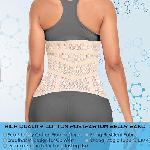 Postpartum Belly Wrap Postpartum Belly Band, Abdominal Binder Postpartum Essentials Post Surgery Belly Support Belt(Small/Medium, 2-Beige)