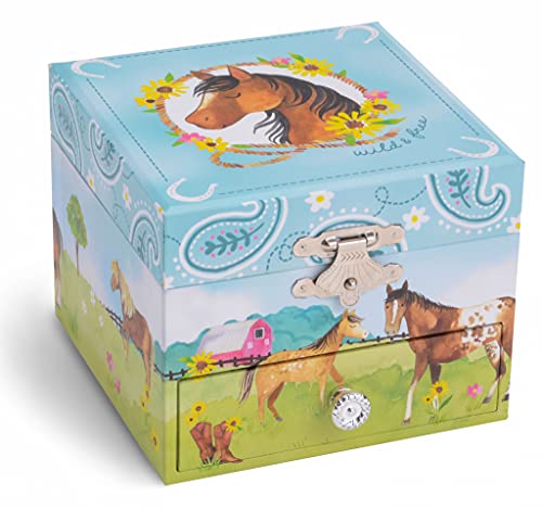 Jewelkeeper Girl's Musical Jewelry Storage Box Pullout Drawer, Horse and Barn Design, Home on the Range Tune