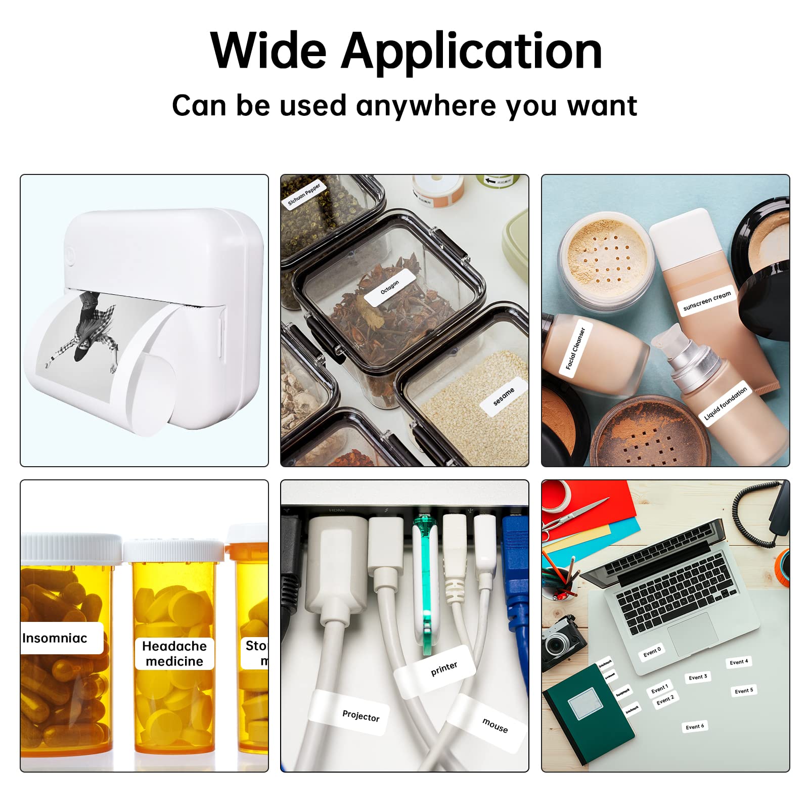 Label Maker, Mini Label Maker Machine with Tape, Portable Bluetooth Label Printer, Wireless Labeler Handheld Sticker Maker Included Multiple Templates Available for Storage, Study, Office, Home