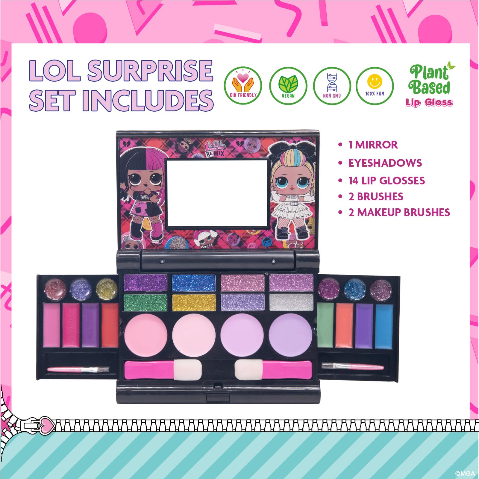 Townley Girl L.O.L. Surprise 30 Pcs Cosmetic Compact Set Includes Mirror, 14 Lip glosses, 8 Eye Shadow, 4 Blushes & 4 Brushes Safe & Non-Toxic Colorful Portable Foldable Makeup Beauty Kit for Girls