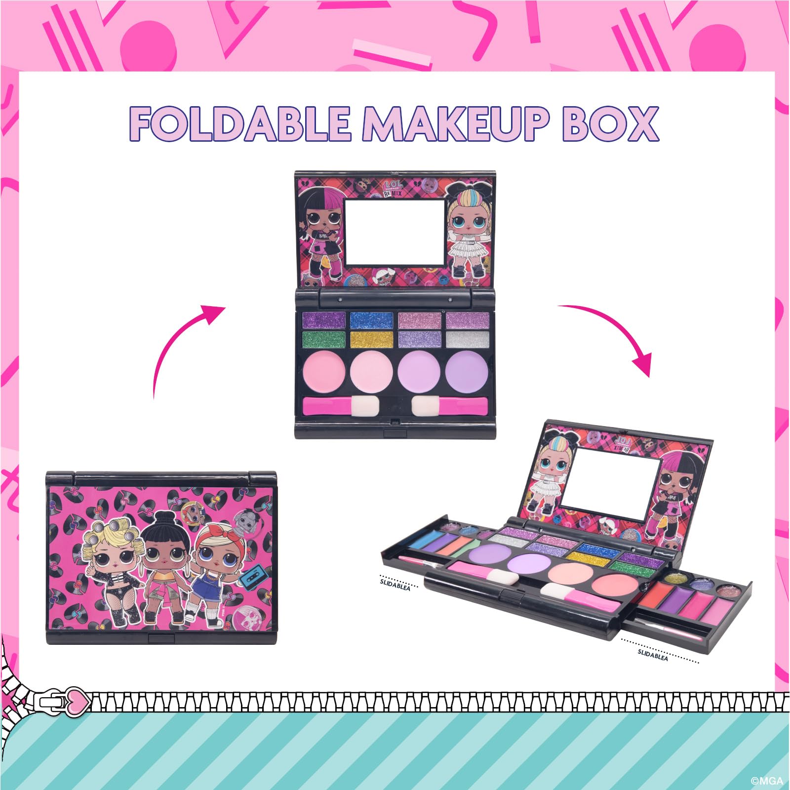 Townley Girl L.O.L. Surprise 30 Pcs Cosmetic Compact Set Includes Mirror, 14 Lip glosses, 8 Eye Shadow, 4 Blushes & 4 Brushes Safe & Non-Toxic Colorful Portable Foldable Makeup Beauty Kit for Girls