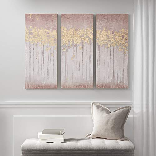 Madison Park Wall Art Living Room Decor - Embelished Gold Foil Triptych Canvas Home Accent Dining, Bathroom Decoration, Ready to Hang Painting for Bedroom, 15" x 35", Twilight Forest Blush 3 Piece