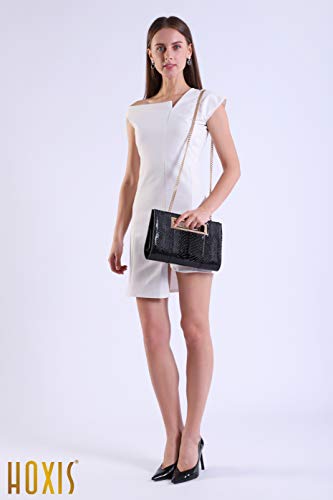 HOXIS Classic Crocodile Pattern Faux Patent Leather Metal Grip Cut it out Clutch with Shoulder Strap Womens Handbag(Black)