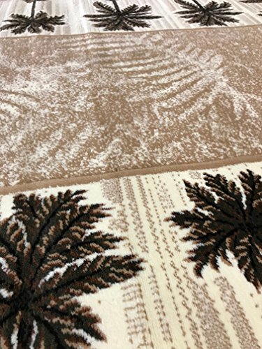 Palm Tree Modern Area Rug Tropical Beige & Green Design 729 (5 Feet X 7 Feet)