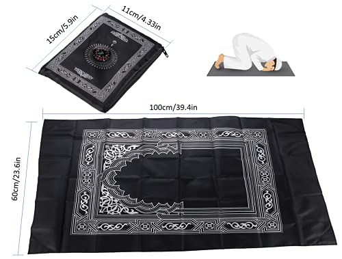 Hitopin 2 Pieces 60cm*100cm Travel Prayer Mat with Compass, Portable Polyester Prayer Rug, Islamic Waterproof Prayer Mat, for Ramadan Gifts, Islamic Prayer (Green, Black)