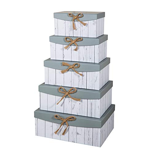 Soul & Lane Decorative Storage Cardboard Boxes (Set of 5) | White Birch Pattern with Hemp Ties | Paperboard Boxes for Organizing