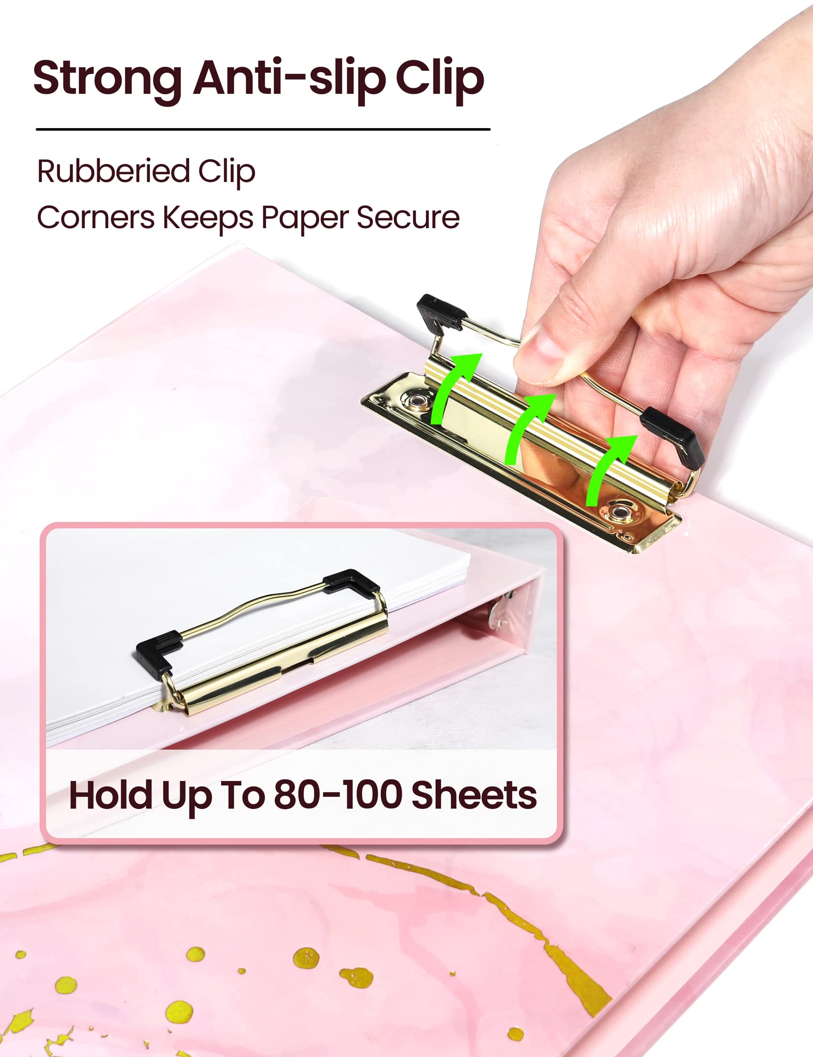 SUNEE 3 Ring Binder 1 Inch, Cute Binder with Clipboard, 2 Pockets, 5 Tab Dividers & Label Stickers, Decorative Pink Marble Heavy Duty Three Ring Binder (Fit 8.5x11 Inches) for Office Binder Supplies