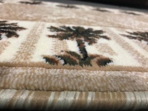 Palm Tree Modern Area Rug Tropical Beige & Green Design 729 (5 Feet X 7 Feet)