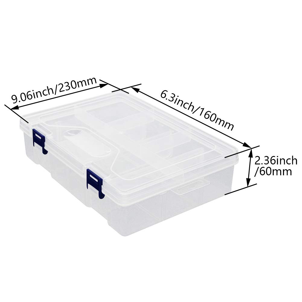 Juvielich Clear Plastic Organizer Box, 8 Grids Storage Container Jewelry Box with Adjustable Dividers, for Beads Art DIY Crafts Jewelry Fishing Tackles 9.06" x 6.3"x 2.36"(LxWxH) 1PC