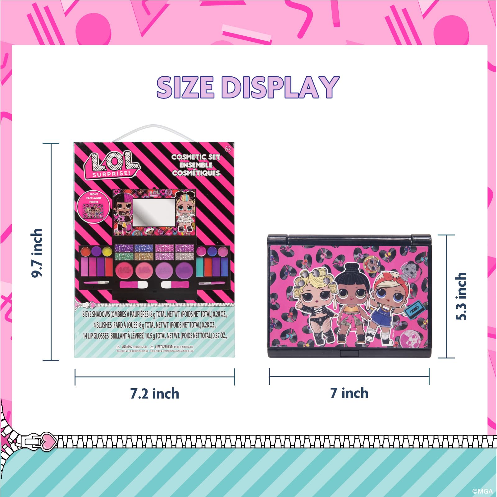 Townley Girl L.O.L. Surprise 30 Pcs Cosmetic Compact Set Includes Mirror, 14 Lip glosses, 8 Eye Shadow, 4 Blushes & 4 Brushes Safe & Non-Toxic Colorful Portable Foldable Makeup Beauty Kit for Girls