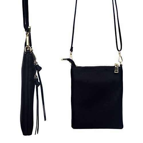 Bveyzi Women's Small Crossbody Purse Multi-Pocket Lightweight Crossover Travel Bag Over The Shoulder with Extra Long Strap (Black)
