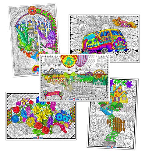 Giant Coloring Poster 5 Pack - Big 32.5 x 22 Inch Line Art Coloring Posters (Original Edition) - Great for Family Time, Kids, Classrooms, Care Facilities, Arts and Crafts Projects, and Group Activities