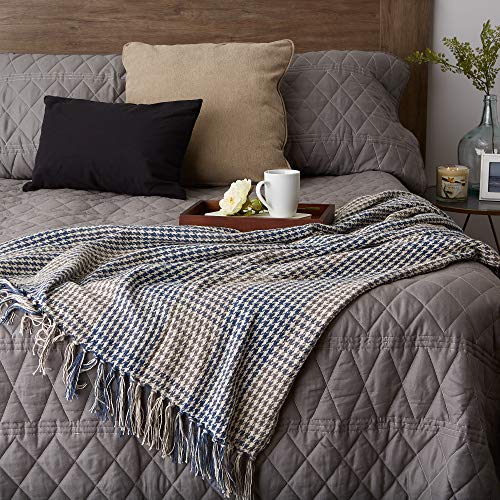 DII California Casual Houndstooth Woven Throw, French Blue & Gray, 50x60