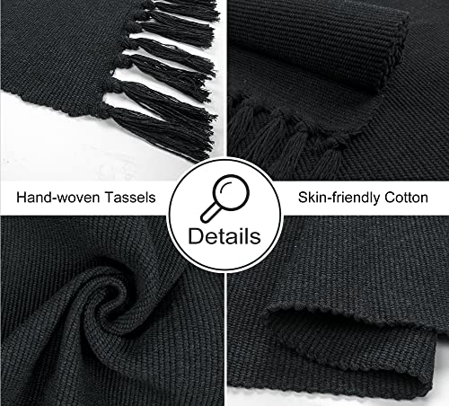 Seavish Black Kitchen Rug, 2x3 Cotton Hand Woven Recycled Throw Rug Runner Braided Entryway Floor Mat for Laundry Room Bathroom Bedroom Dorm