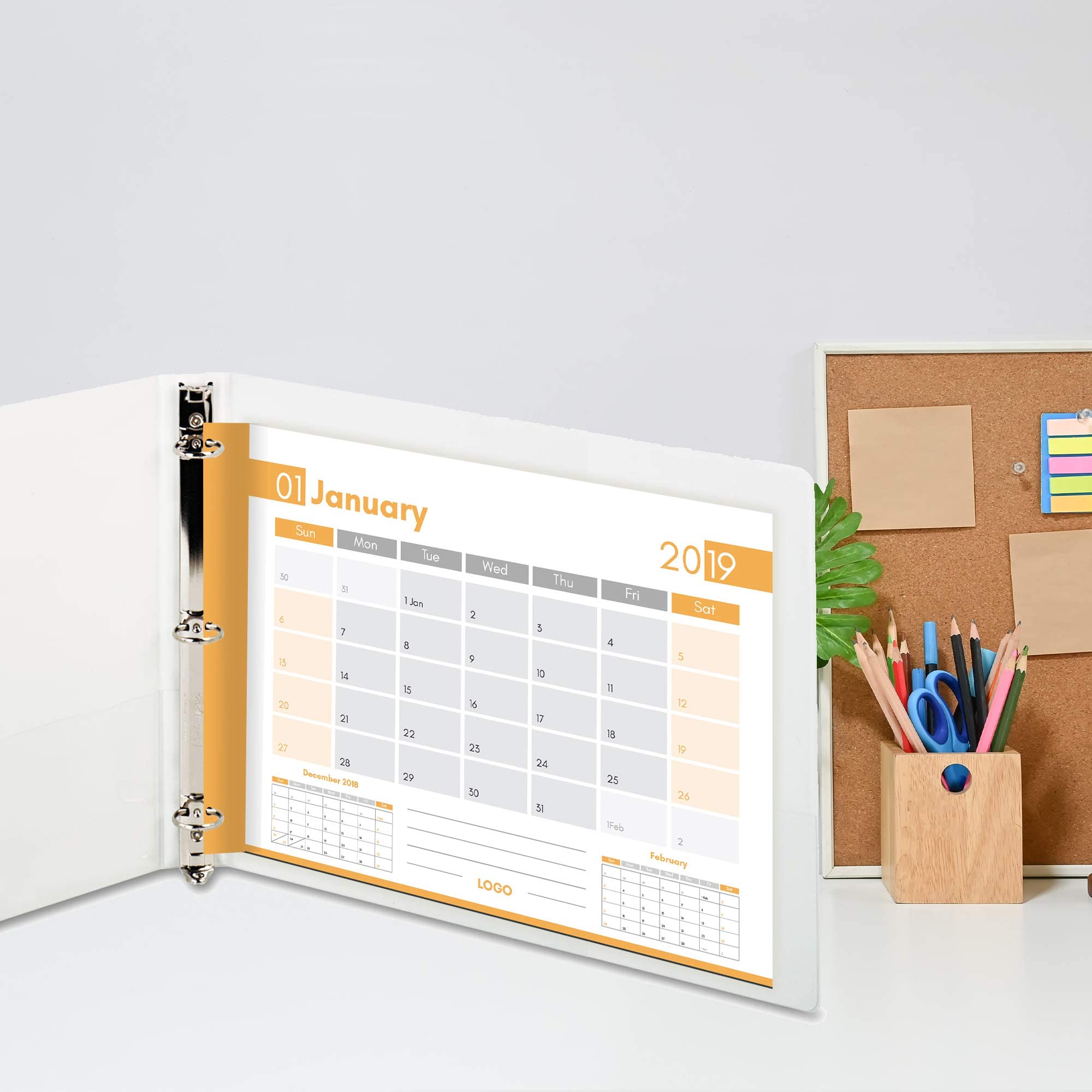 8.5" X 11" Landscape View Binder, 3-Ring Binder 1" Capacity Round Ring, White Horizontal Formatted Binder with Clear Cover Pockets, Perfect for Documents, Projects and More