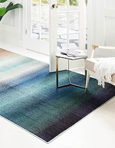Unique Loom Estrella Collection Distressed, Gradient, Dark Colors, Abstract, Modern Area Rug, 5 ft x 8 ft, Blue/Beige