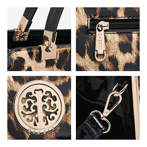 Dasein Women Large Handbag Purse Vegan Leather Satchel Work Bag Shoulder Tote with Matching Wallet (Leopard)