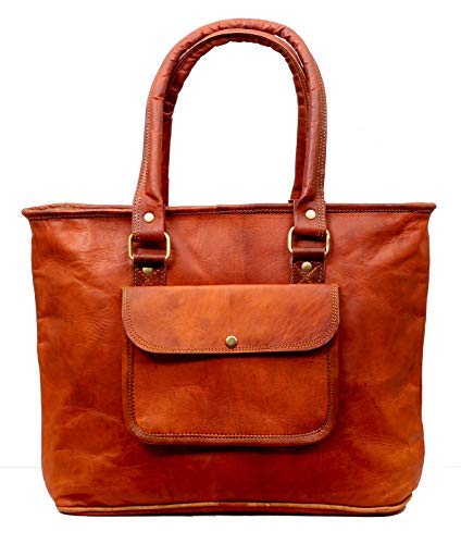 Firu-Handmade Leather Purses for Women Leather Tote Bag Satchel Vintage Genuine Leather Purses for Women Handbag Office Casual with outer Pocket