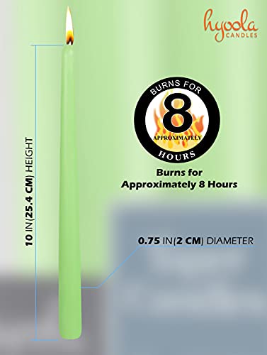 Hyoola 12 Pack Tall Taper Candles - 10 Inch Celery Green Dripless, Unscented Dinner Candle - Paraffin Wax with Cotton Wicks - 8 Hour Burn Time
