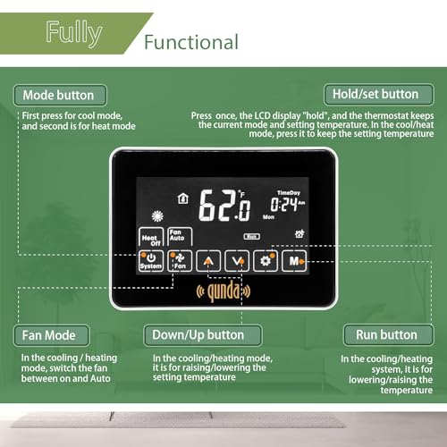 Universal Thermostat WiFi Touch-Screen Programmable, 7 Single Day, 7 Inch Screen, 24V Hardwire, Air Conditioner Remote ControI Mobile Phone Control, Android and iOS Compatible and HVAC System