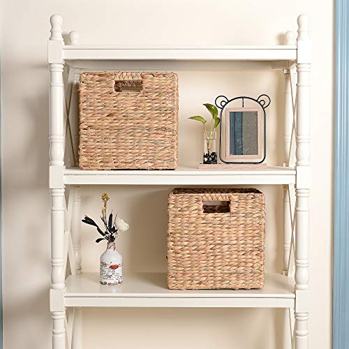 Villacera 12-Inch Square Handmade Wicker Storage Bin Foldable Basket made of Water Hyacinth | Set of 2