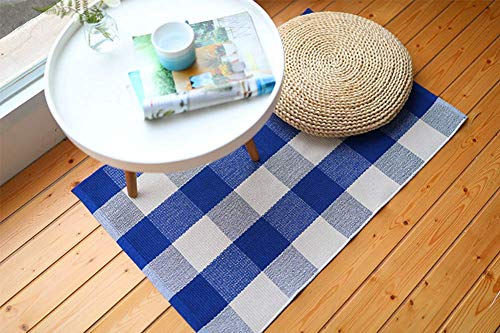 Buffalo Check Rug, Blue and White Plaid Rug Moven Doormat Washable Porch Kitchen Area Rugs,Decoration for Indoor & Outdoor Entryway, Patio, Kitchen,Laundry (23.5"×35.4") (Blue&White)