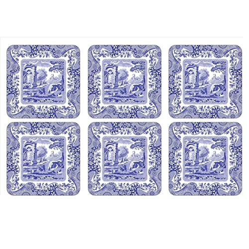 Pimpernel Spode Blue Italian Collection Coasters | Set of 6 | Cork Backed Board | Heat and Stain Resistant | Drinks Coaster for Tabletop Protection | Measures 4β x 4β