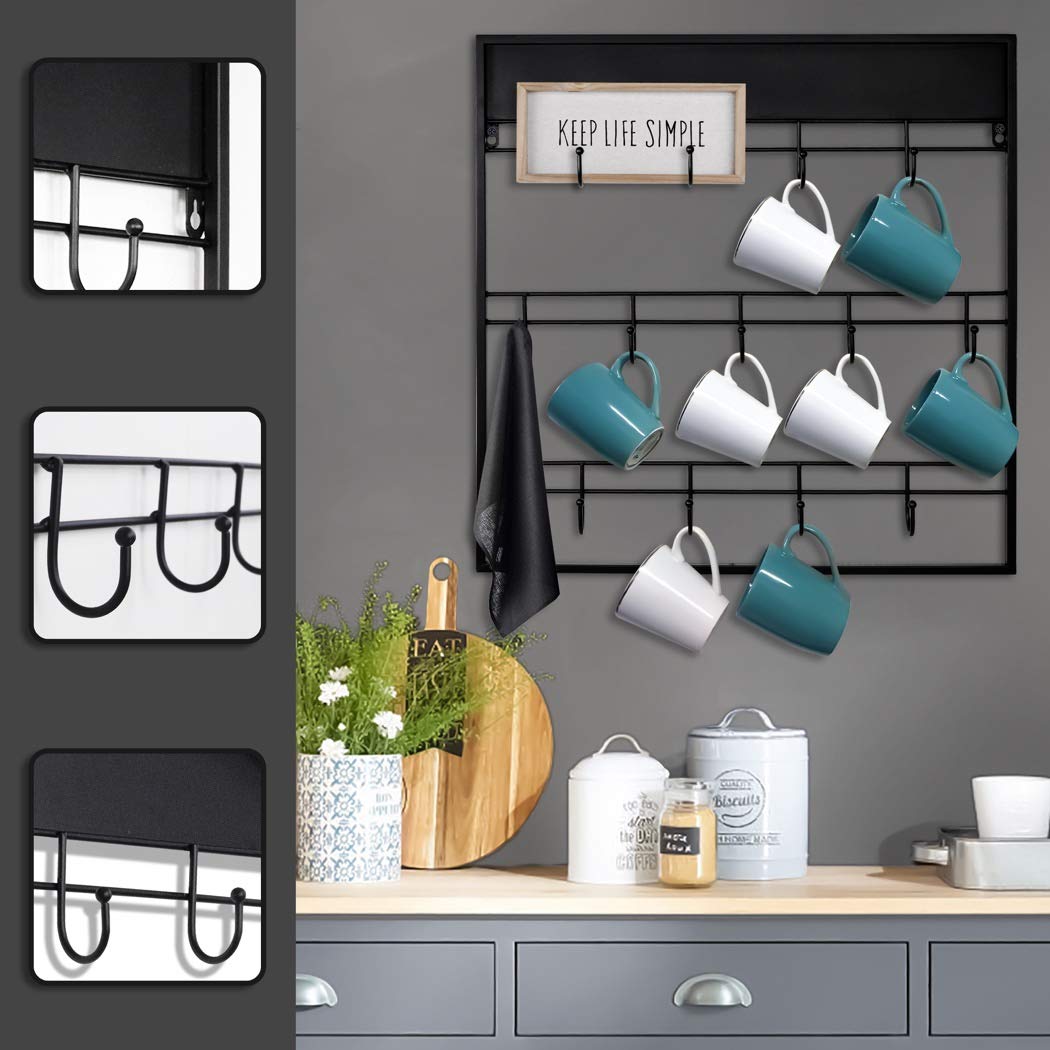 Qiang Ni Coffee Mug Holder - Wall-Mounted Cup Rack Hanger with Organizer Your Coffee Bar