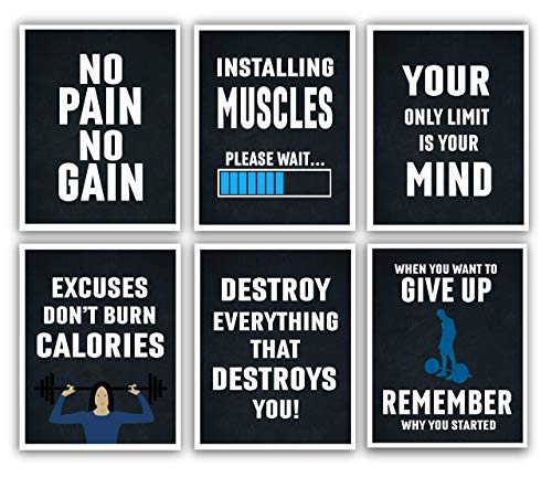 Gym Posters for Home Gym Decor, Motivational Posters for Gym, Workout Posters for Home Gym, Motivational Poster, Fitness Posters, Workout Room Decor, Inspirational Posters, Gym Wall Art, Set of 6 11x14"